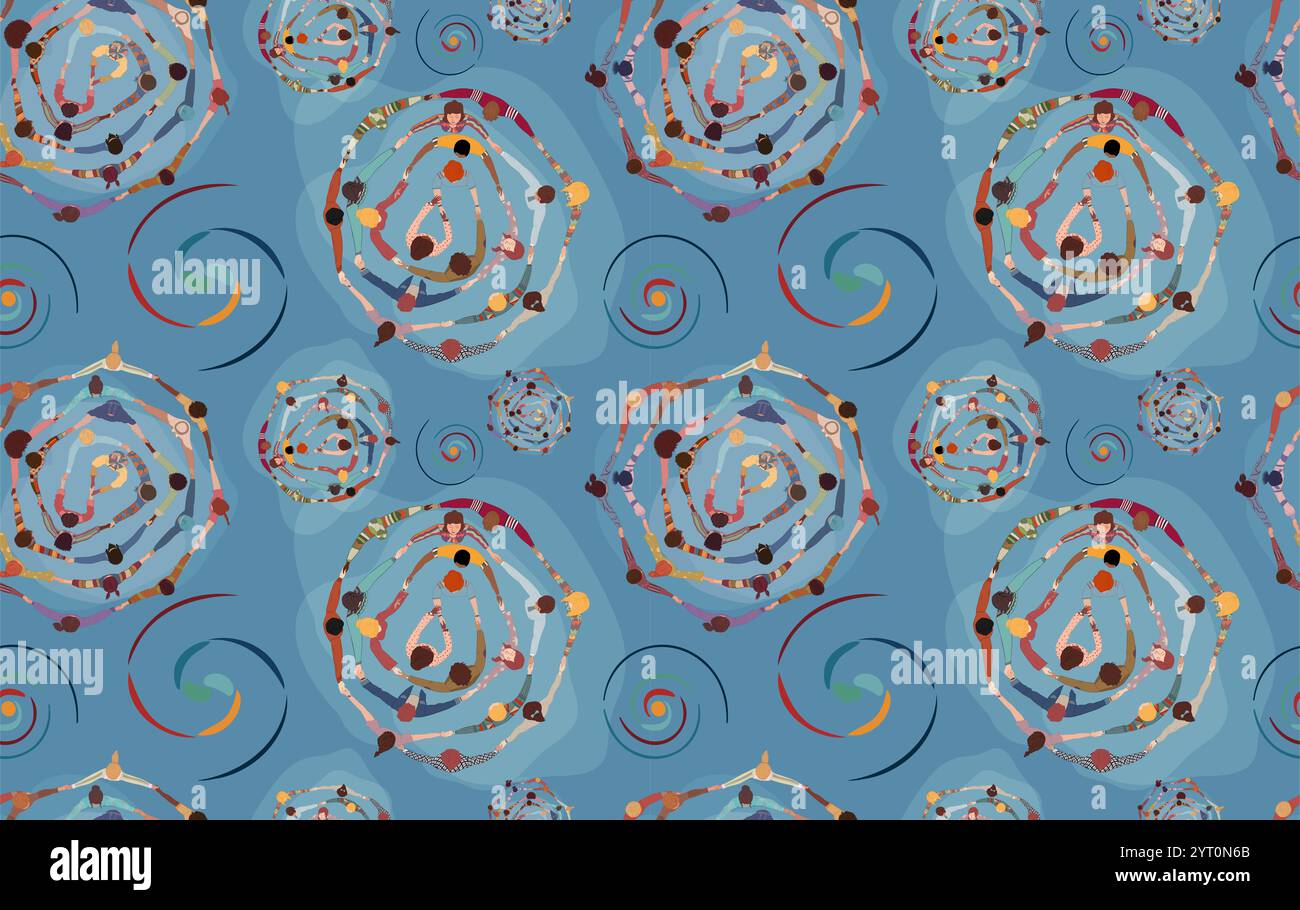 Background seamless pattern with group of diverse people in a circle ...