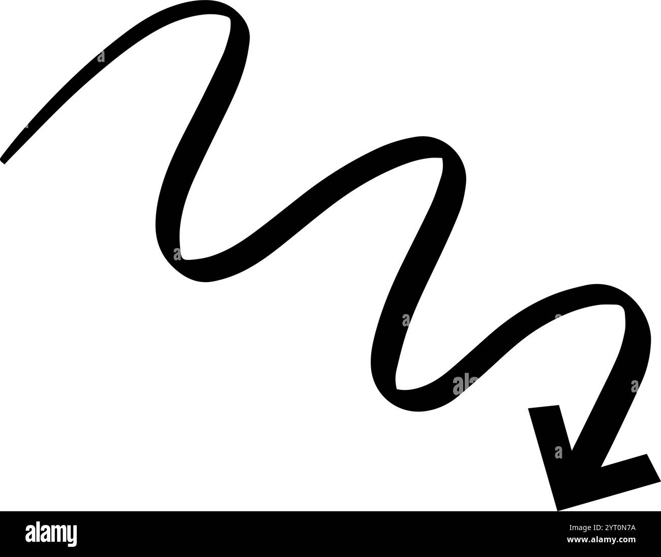 Continuous, hand drawn wavy arrow pointing downward, creating a dynamic ...