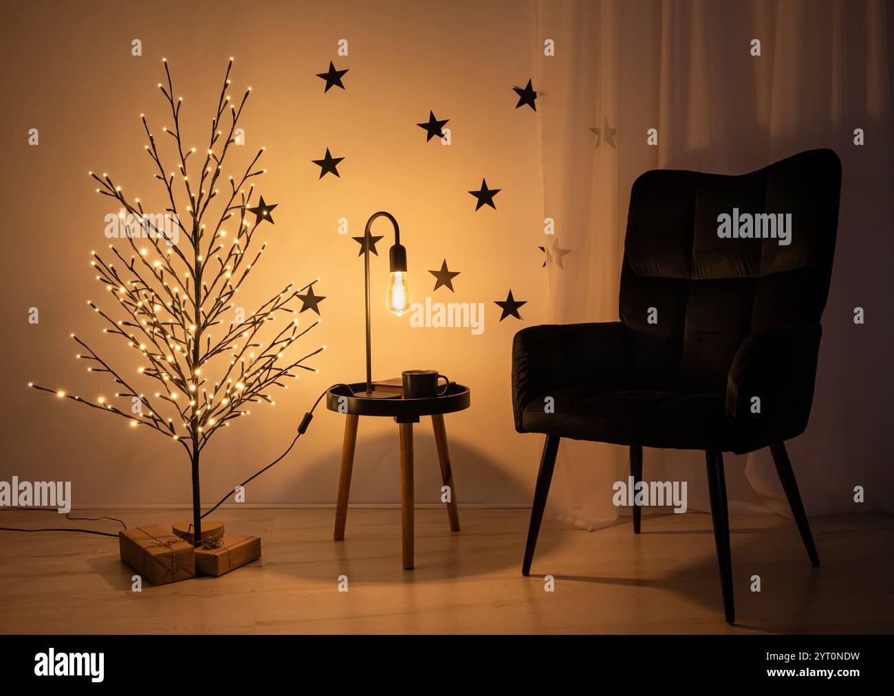 Alternative Christmas tree concept. Minimalist black color wire tree ...