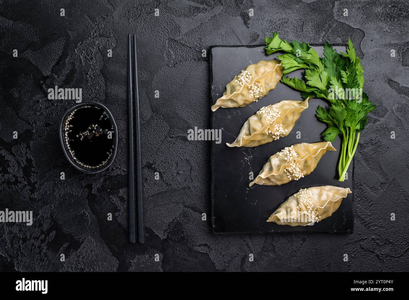 Steamed Chinese Jiaozi Dumplings with meat and vegetables on marble ...