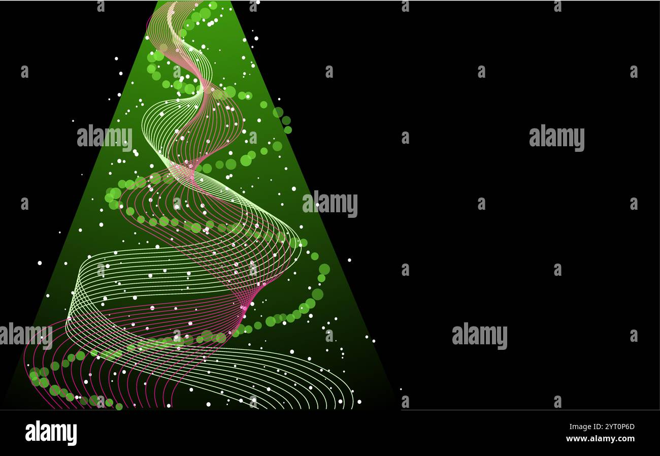 Abstract Christmas tree with swooping lines and circular decorations on ...