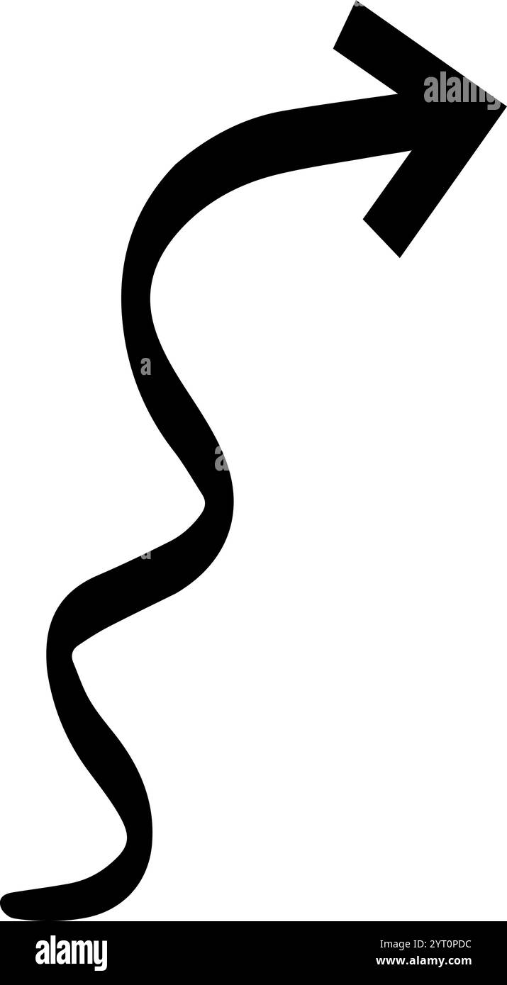 Simple, bold, hand drawn arrow with a wavy, meandering path, pointing upwards, creating a visual ...