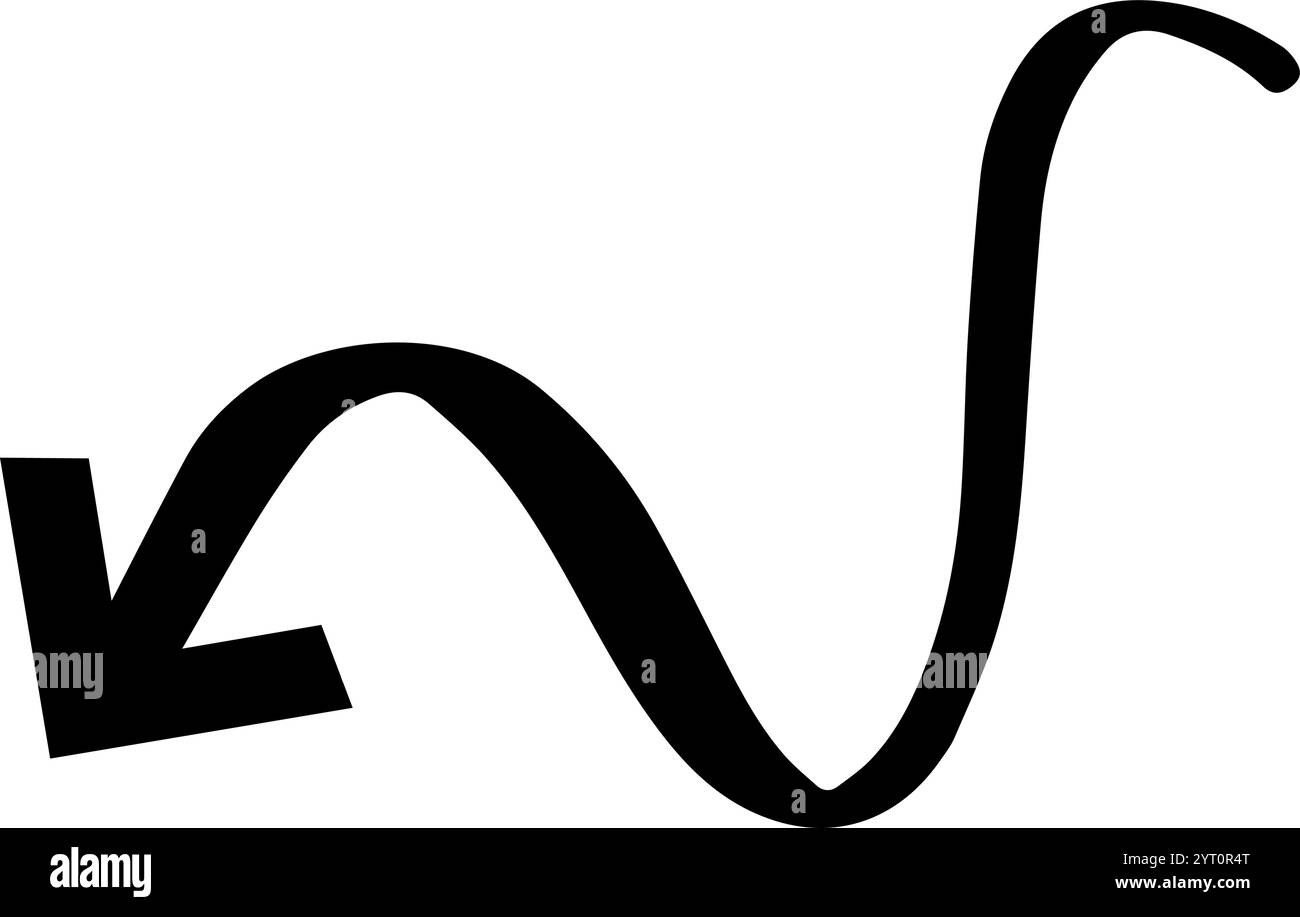 Black arrow pointing down and left with a wavy line, creating a hand ...