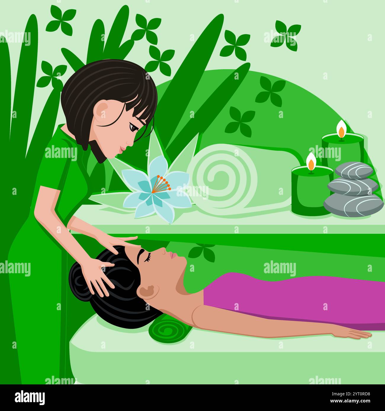 Relaxation massage. Therapy and treatment by professional therapist in SPA. Isolated flat vector ...