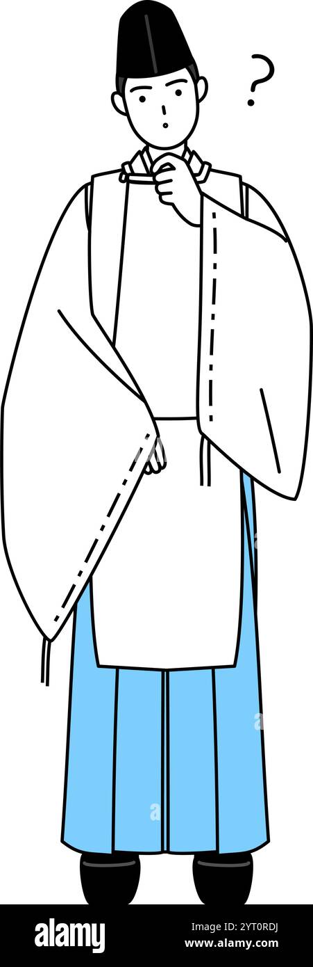 Priest of the shrine, wearing a Eboshi and Kariginu, nodding his head ...