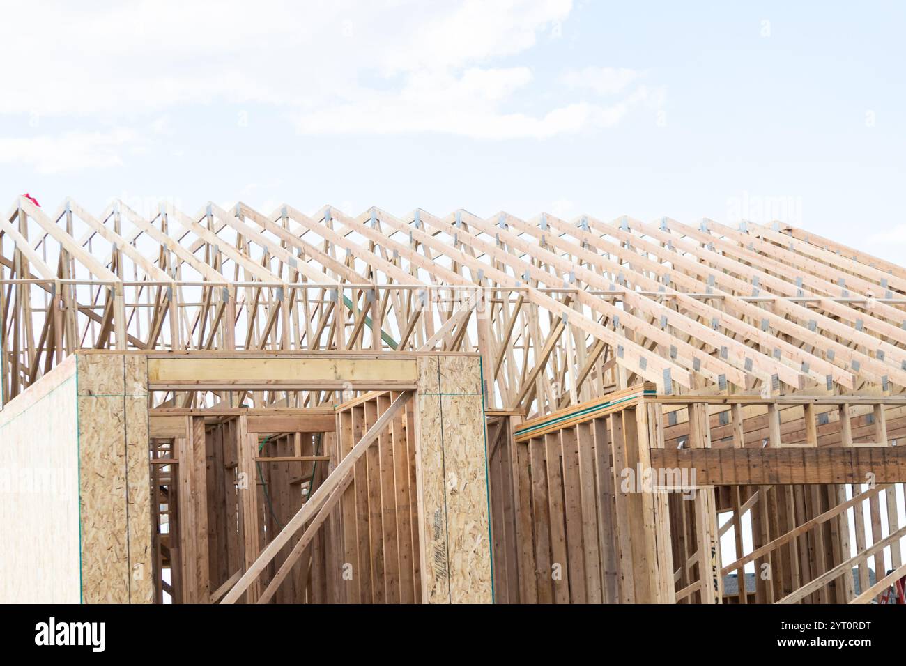 Suburban Single-Family House Construction: Framing Stage Progress Stock ...