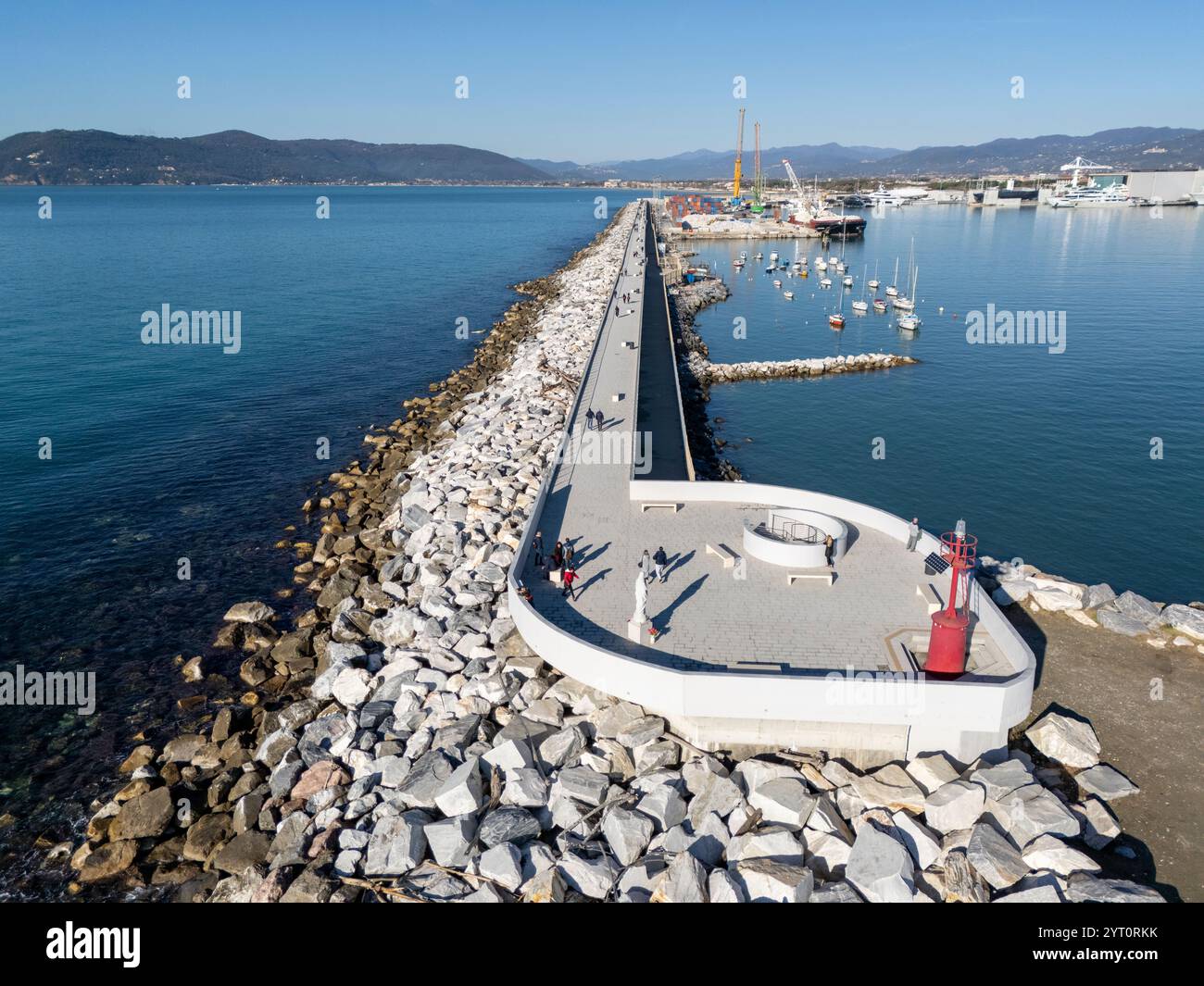 Aerial view of the new waterfront built on the breakwater of the ...