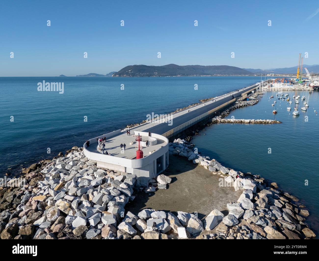 Aerial view of the new waterfront built on the breakwater of the ...