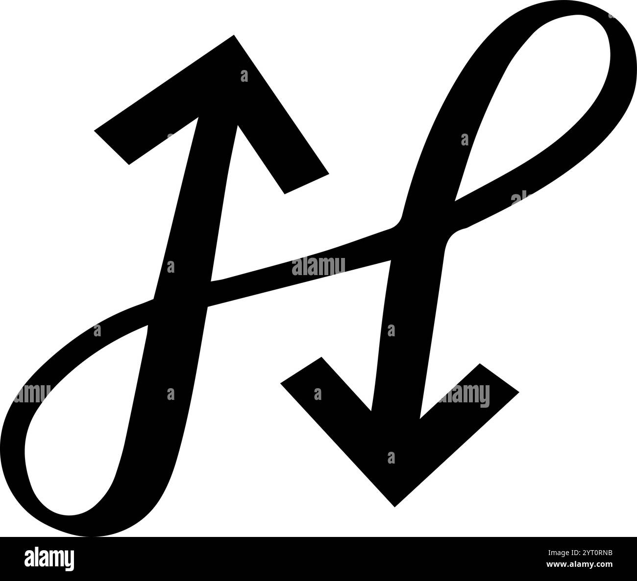 Two Thick Hand Drawn Arrows One Pointing Upwards And The Other Downwards Intertwine