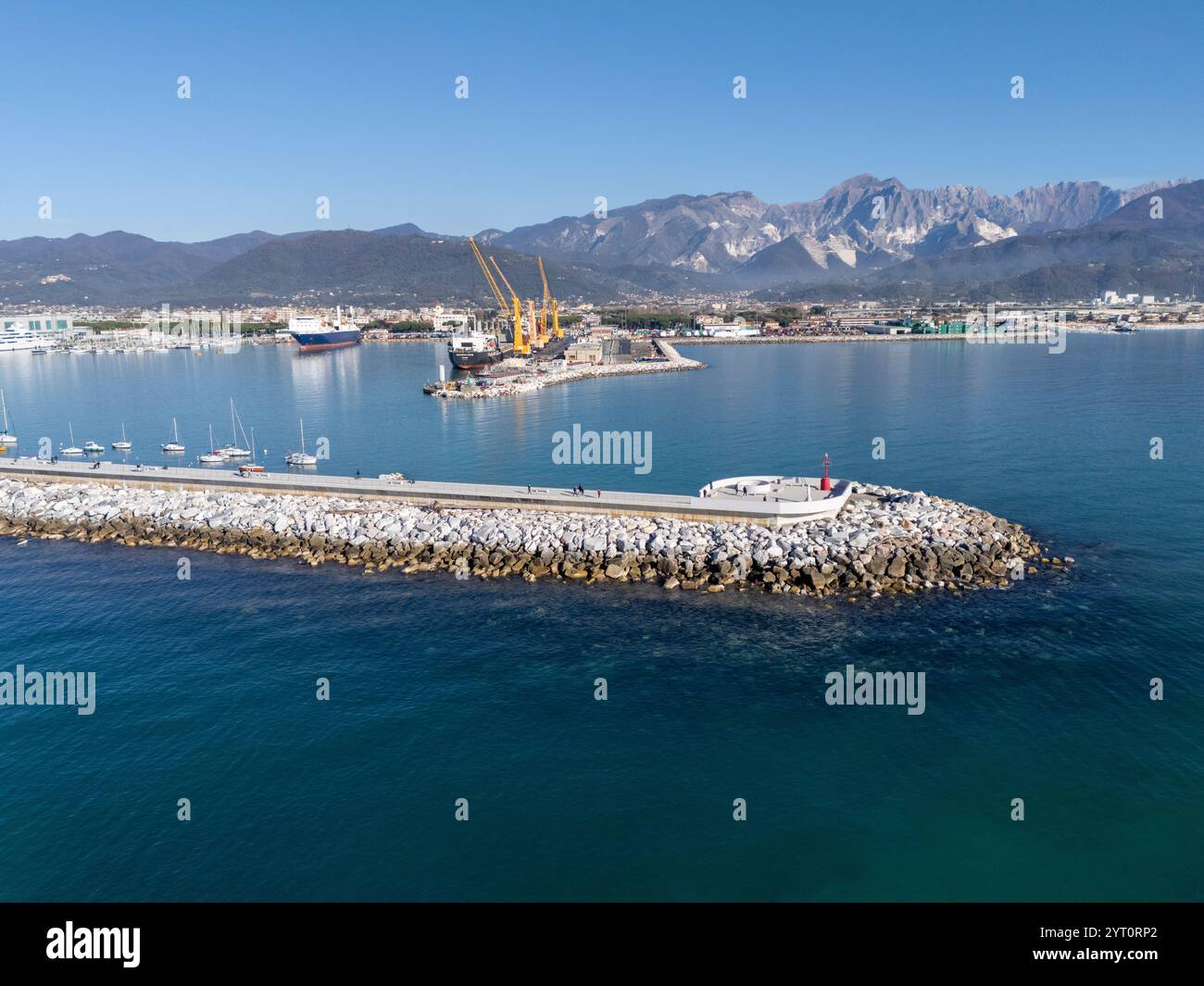 Aerial view of the new waterfront built on the breakwater of the ...