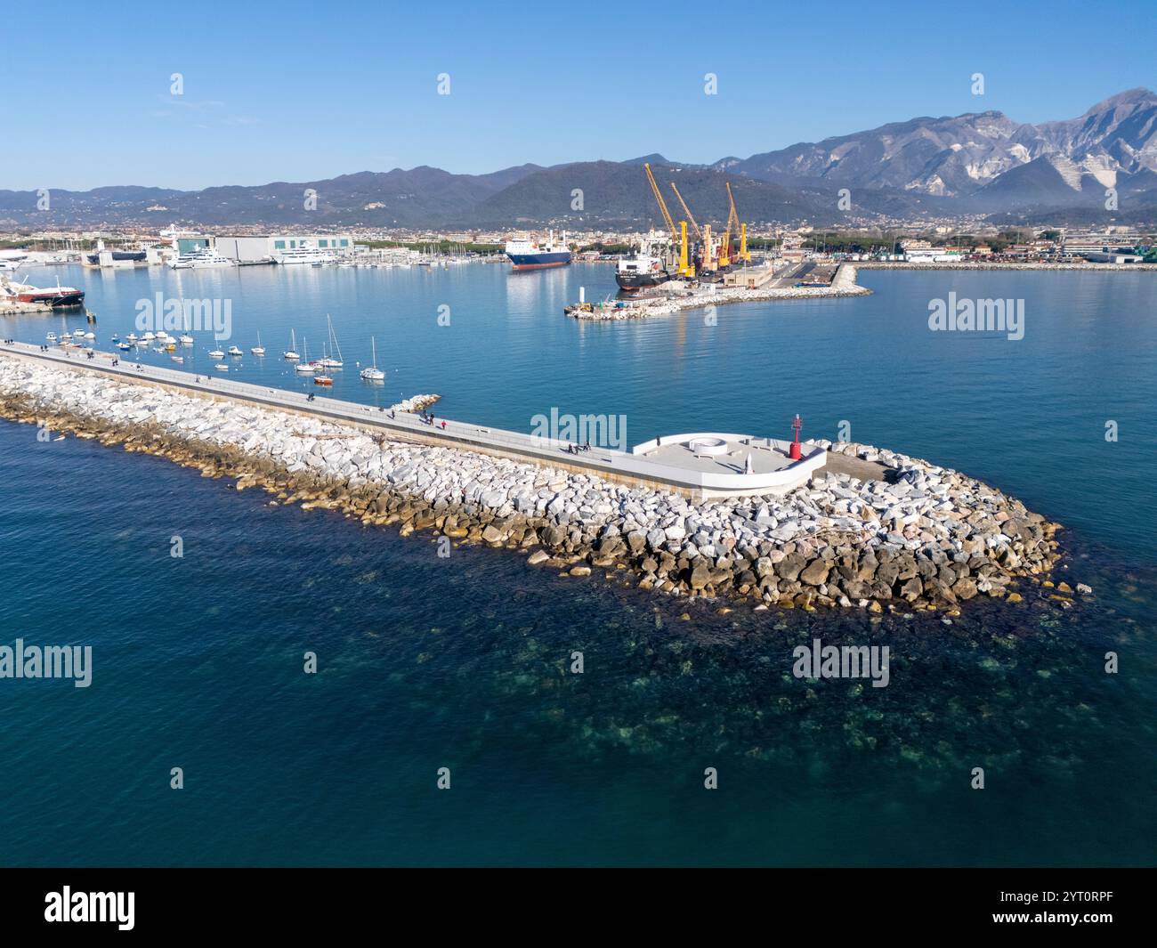 Aerial view of the new waterfront built on the breakwater of the ...