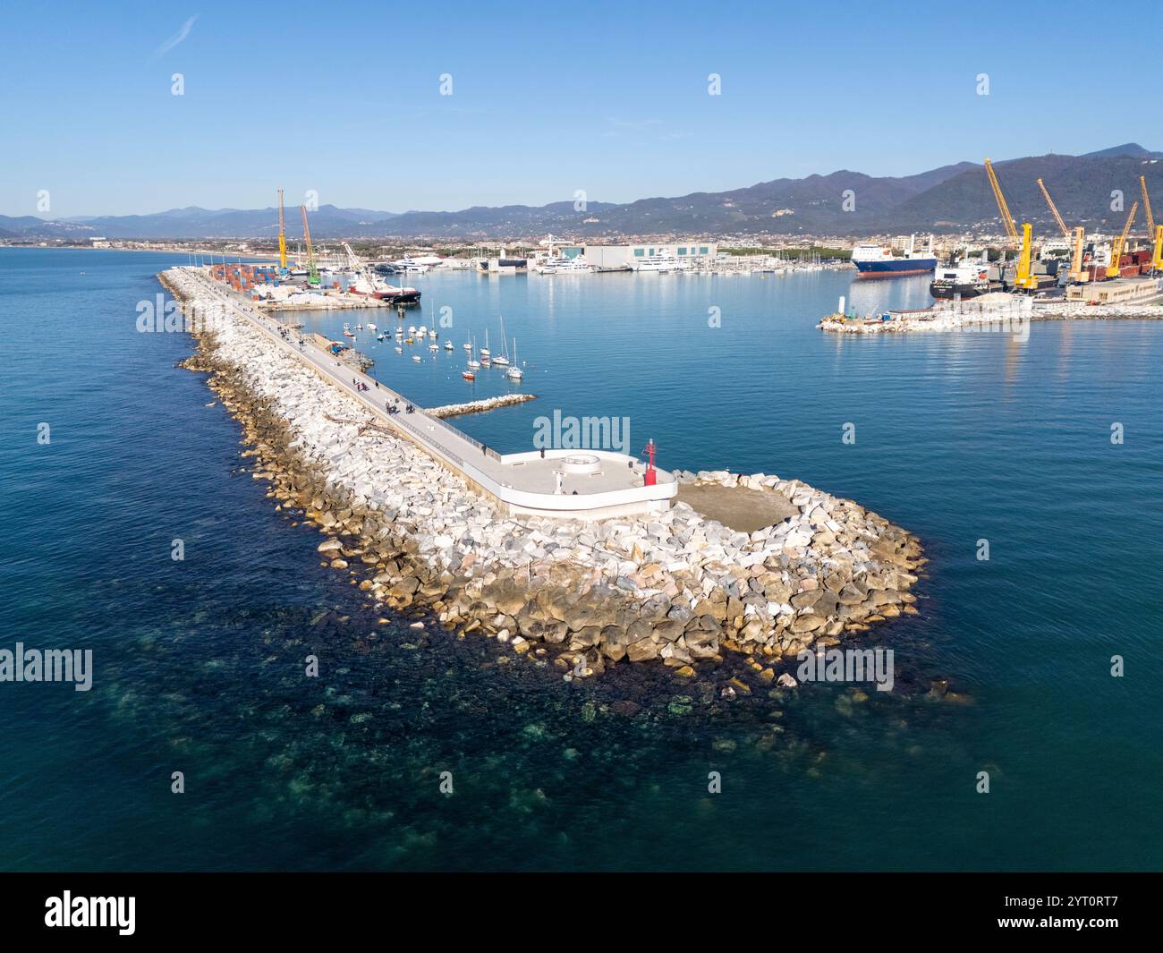 Aerial view of the new waterfront built on the breakwater of the ...