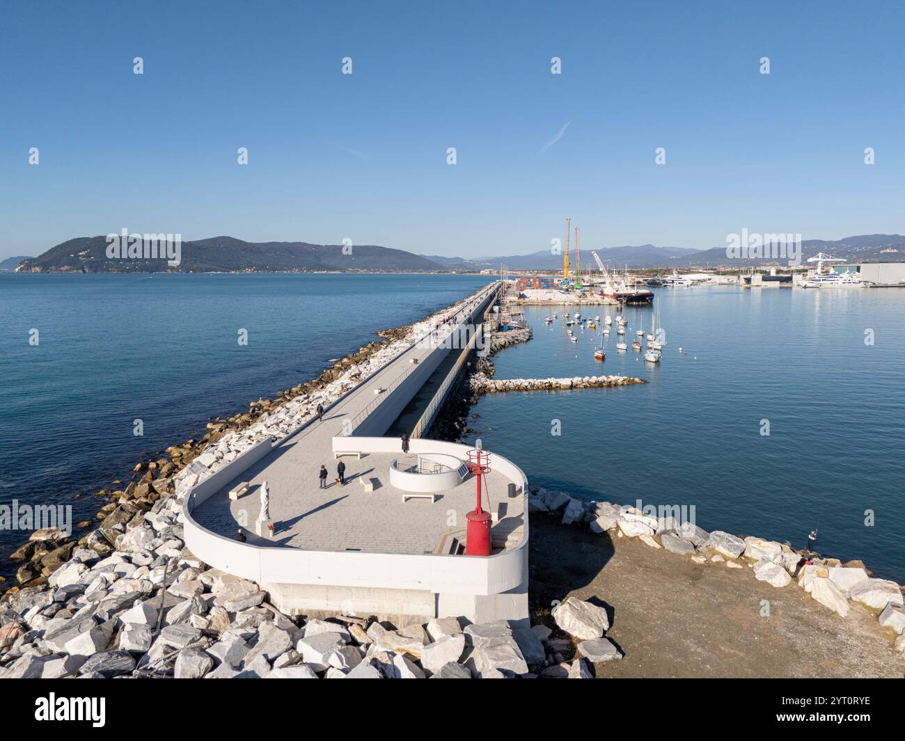 Aerial view of the new waterfront built on the breakwater of the ...