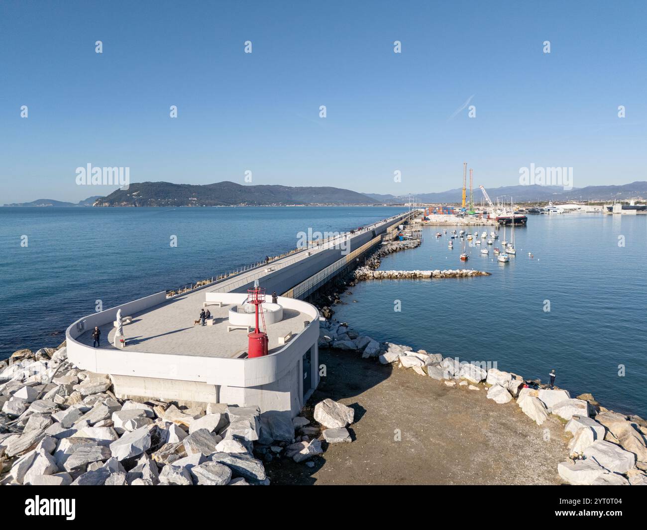 Aerial view of the new waterfront built on the breakwater of the ...
