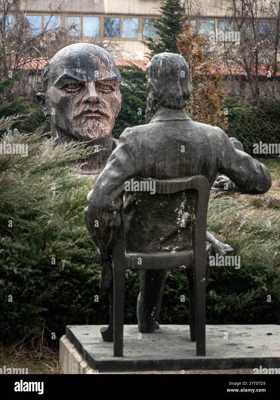 A scene from the Museum of Socialist Art, Sofia, Bulgaria, a large bust ...