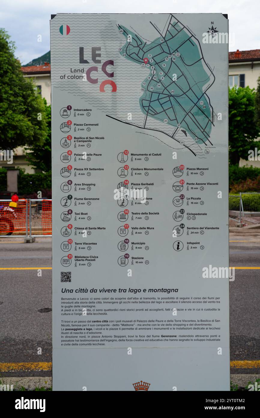 LECCO, ITALY –12 JULY 2024- Street view of Lecco, a town at the end of ...