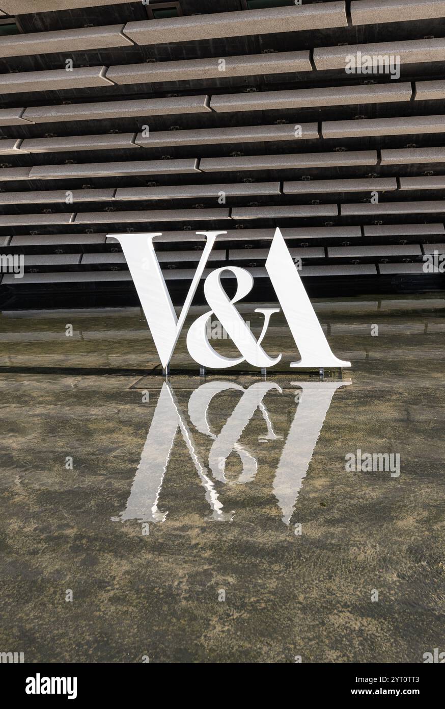 The entrance sign of the Victoria and Albert design Museum, Dundee ...