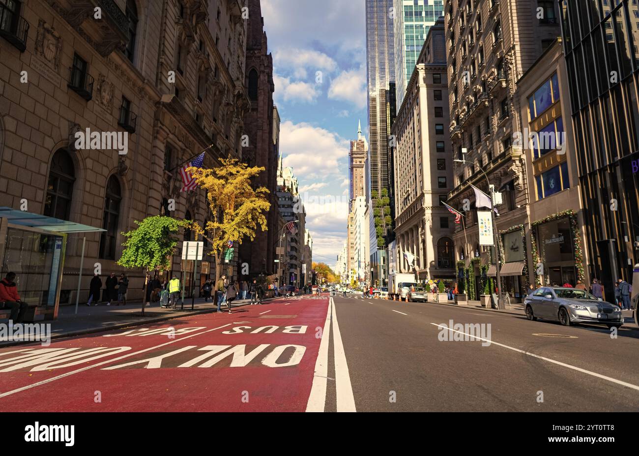 New York City, USA - November 11, 2023: New York street road with line ...