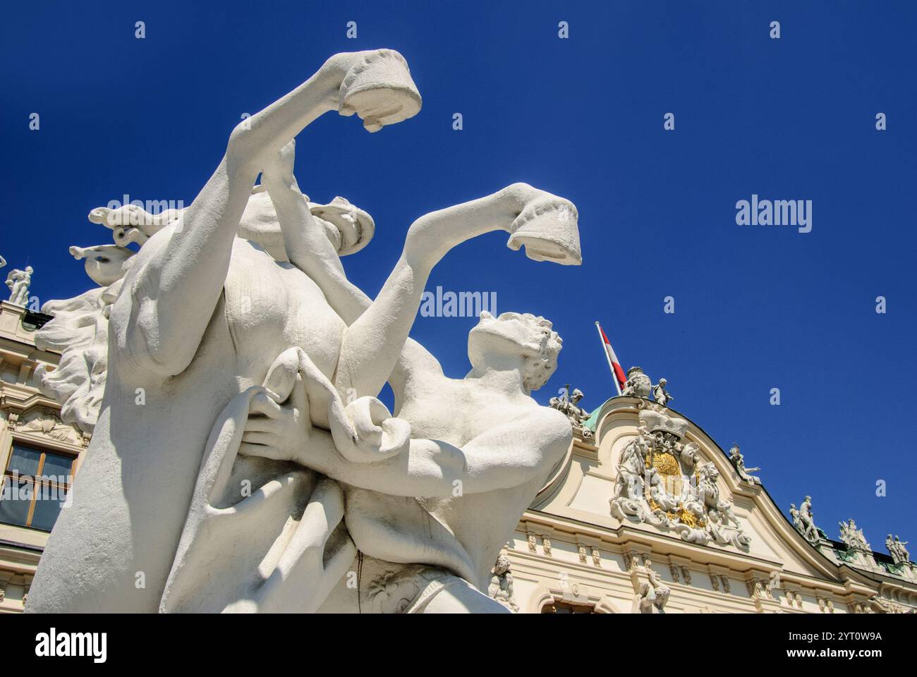 Vienna, Austria. Statue of man and horse in front Oberes (upper ...