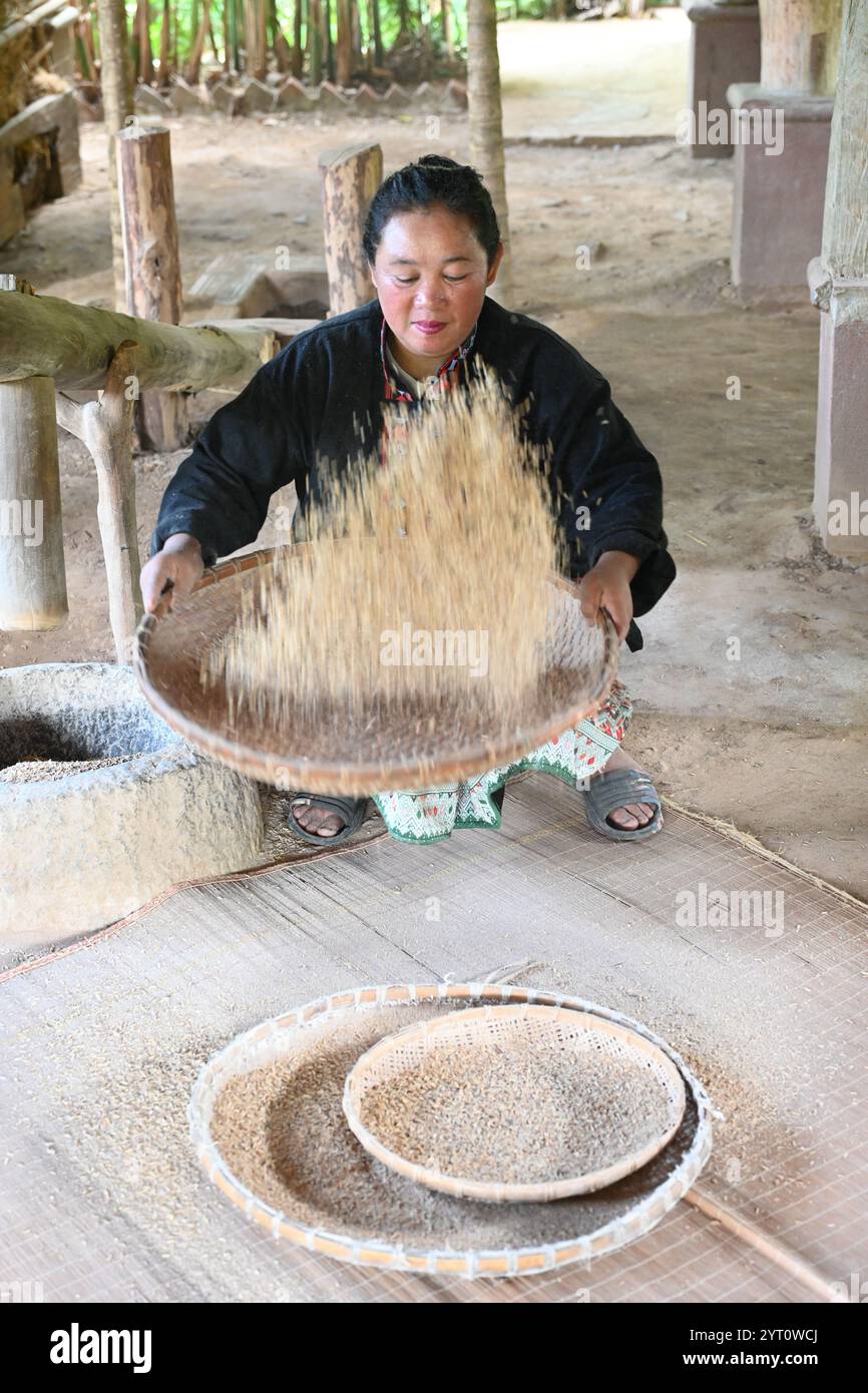 Laos rice making Stock Photo - Alamy