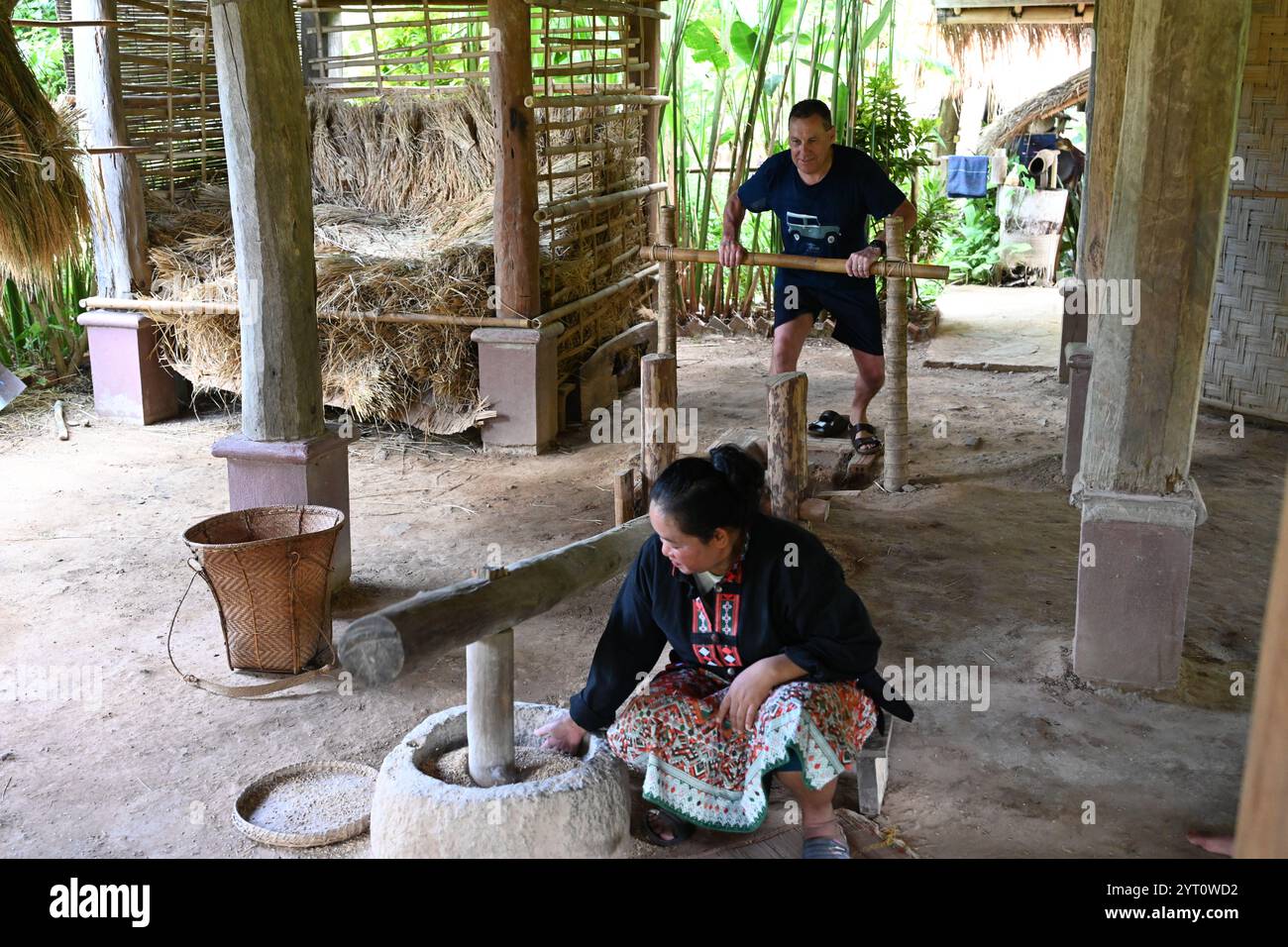 Laos rice making Stock Photo - Alamy