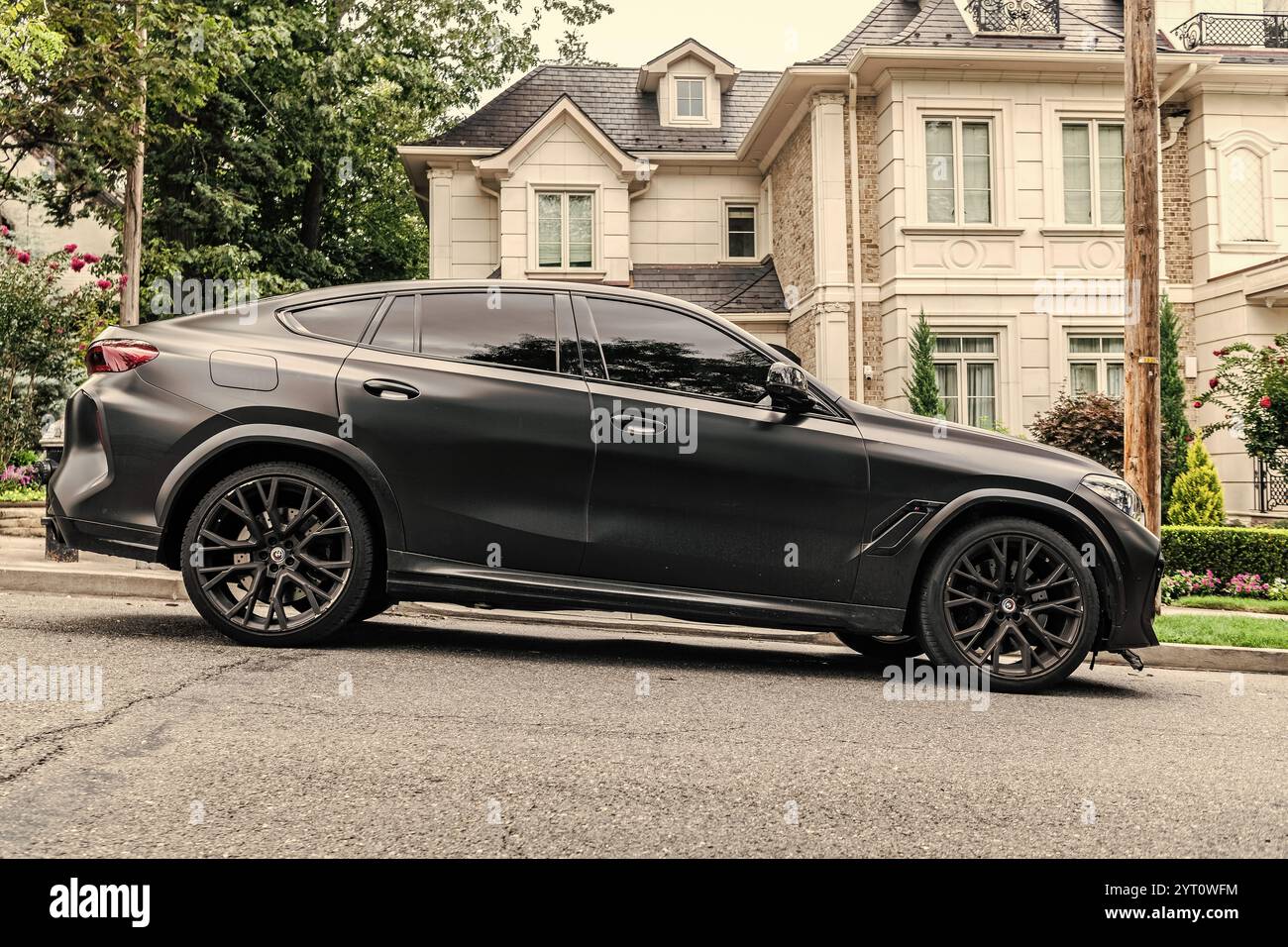 New York City, USA - August 26, 2023: BMW X6 SUV car crossover, side ...