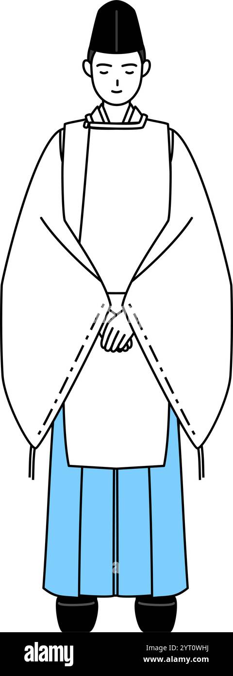 Priest of the shrine, wearing a Eboshi and Kariginu, with hands on top ...