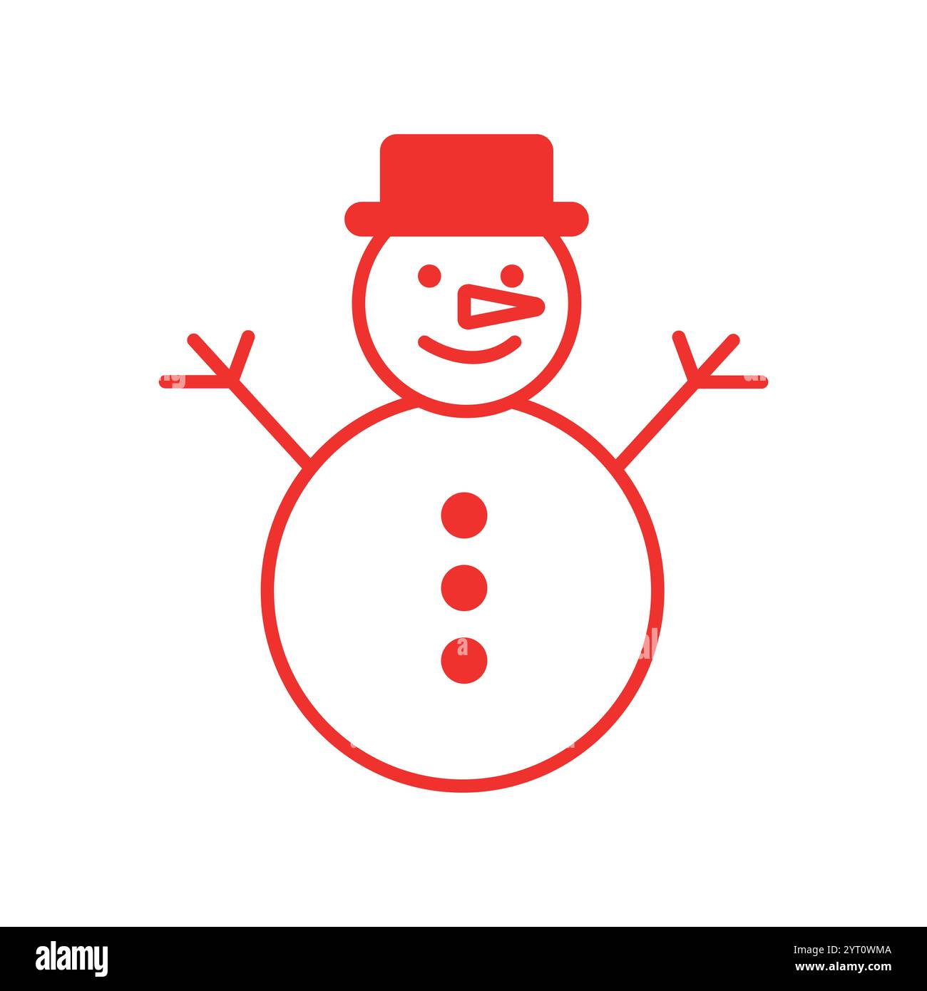 playful snowman silhouette with red outline, geometric minimalist ...