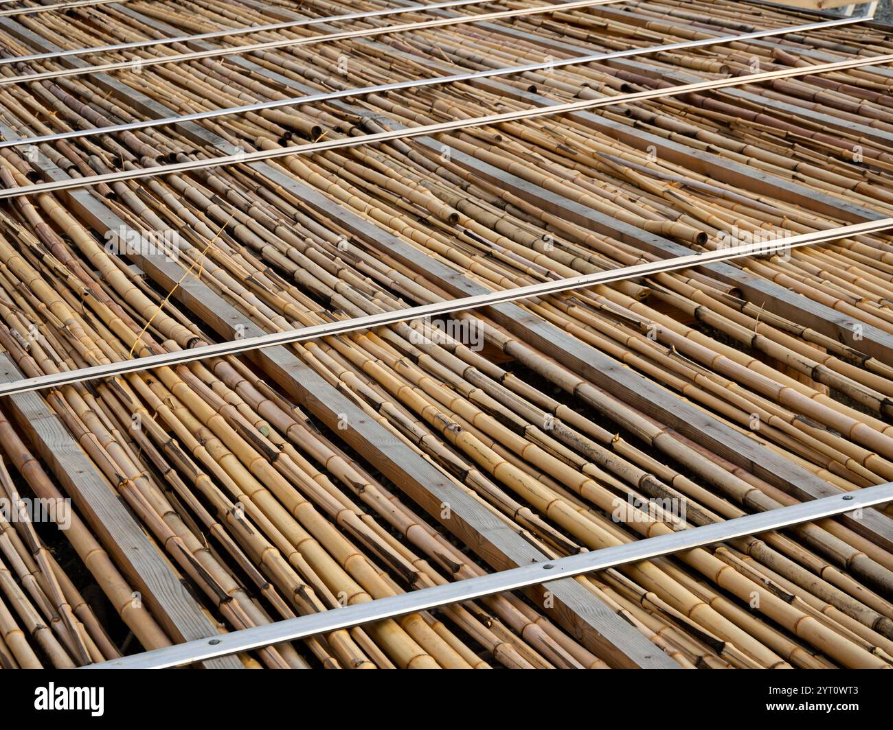 Fragment of a canopy roof made from bamboo stems Stock Photo - Alamy
