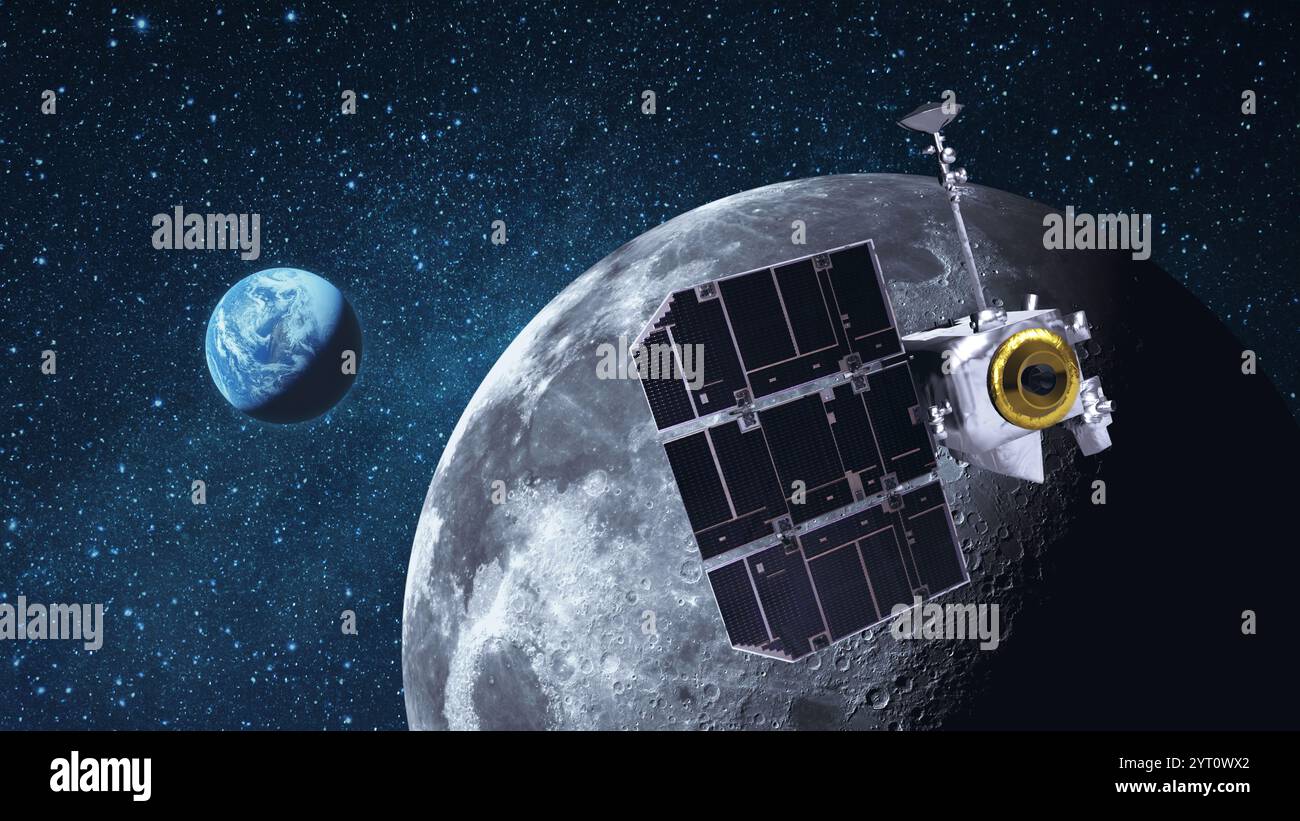 Satellite Lunar Reconnaissance Orbiter flies near the moon with craters ...