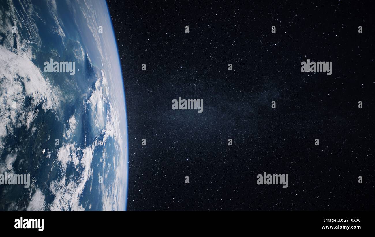 Amazing starry space with beautiful blue planet earth. Stratosphere and ...