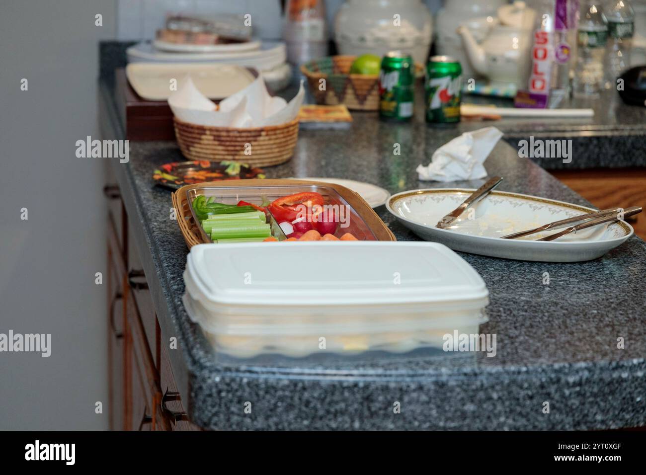 getting the buffet ready for the Thanksgiving dinner is self serve line ...