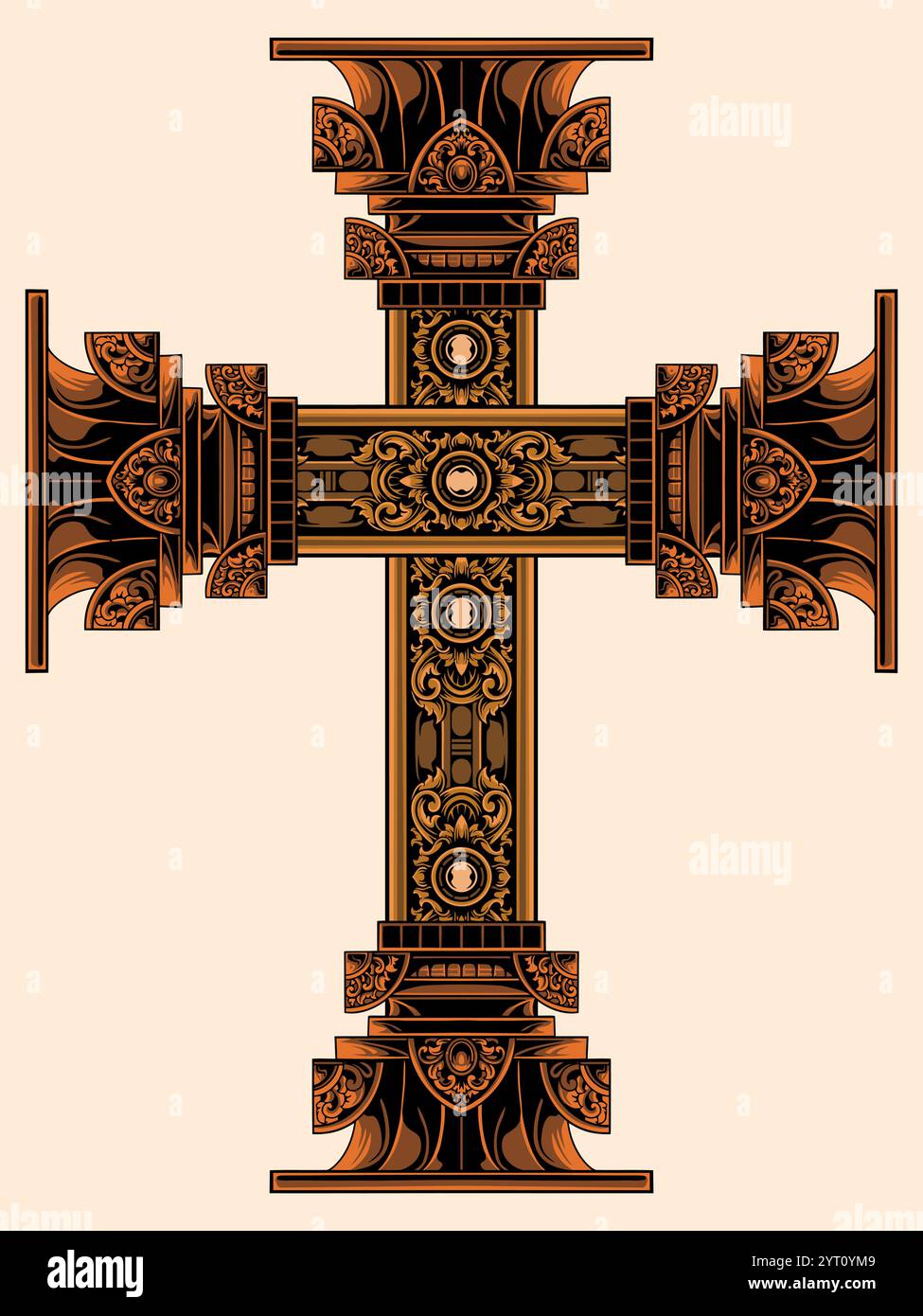 christian cross vector design with fancy ornament, editable color Stock ...