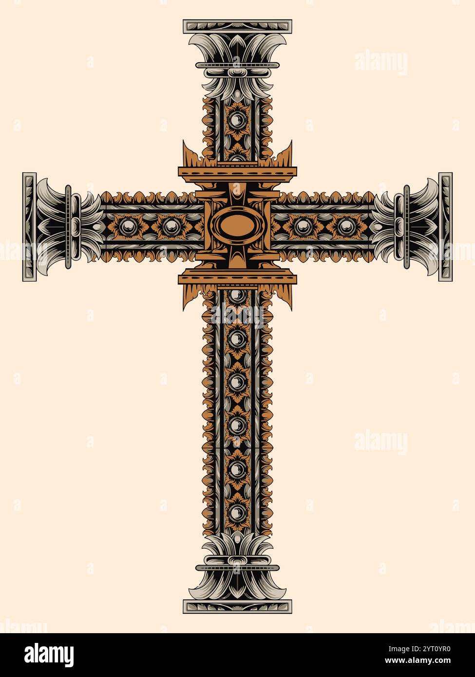 christian cross vector design with fancy ornament, editable color Stock ...