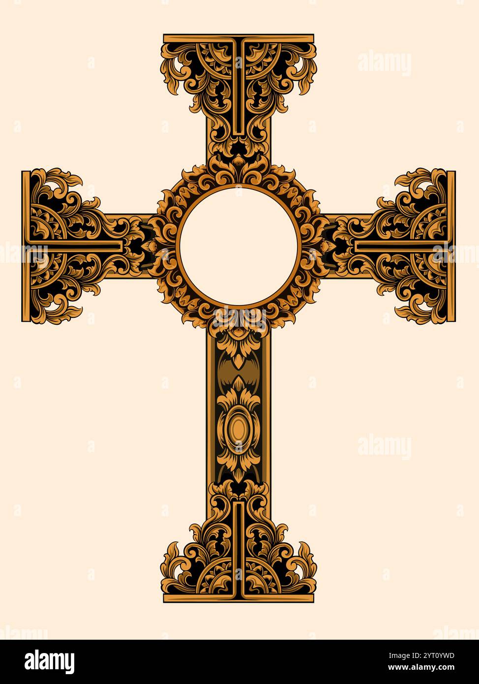 christian cross vector design with fancy ornament, editable color Stock ...