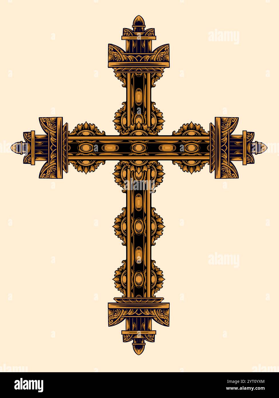 christian cross vector design with fancy ornament, editable color Stock ...