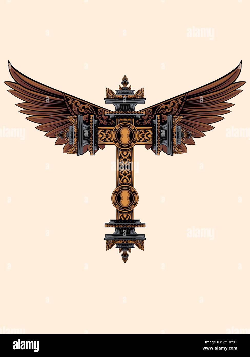 christian cross vector design with fancy ornament, editable color Stock ...