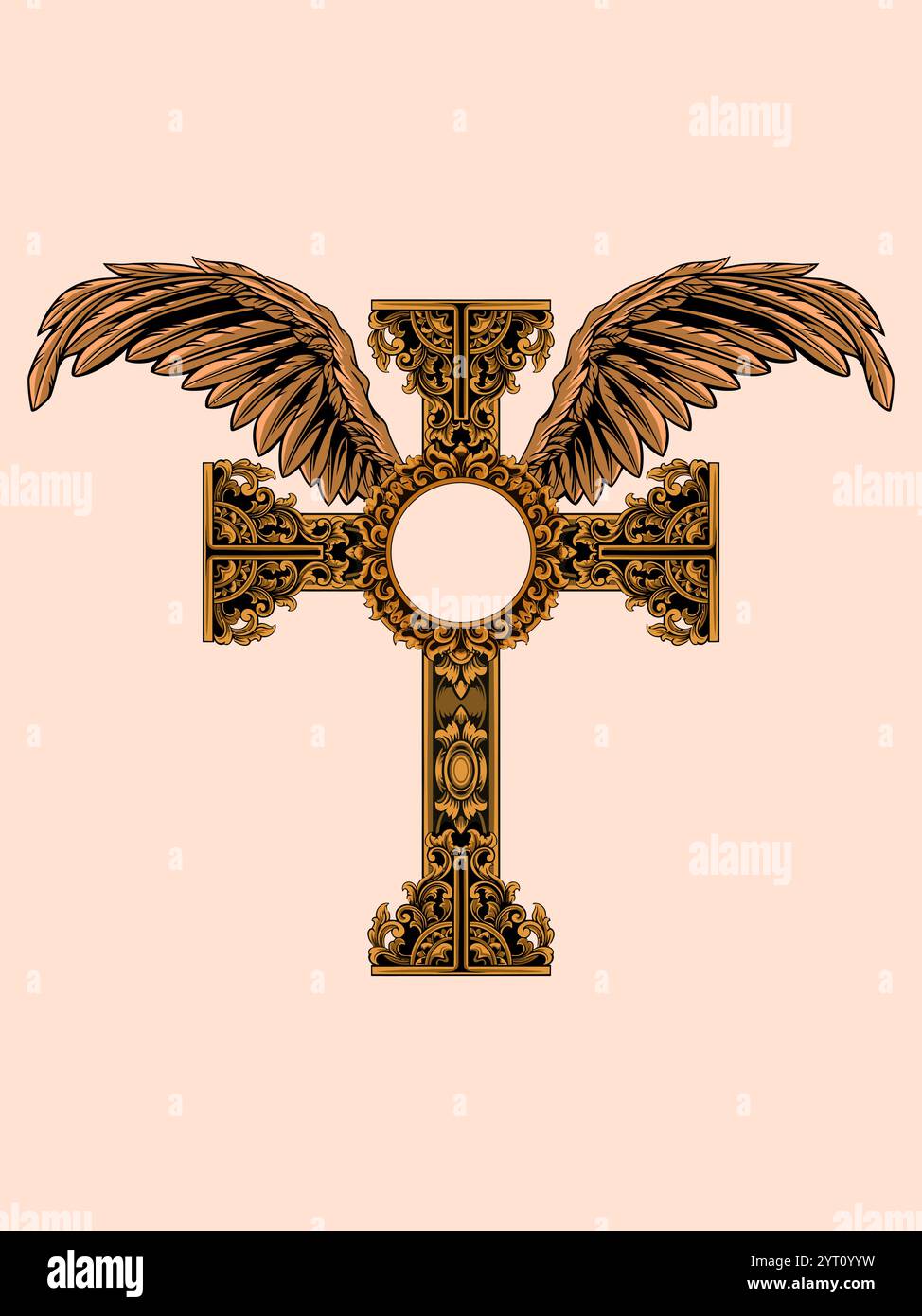 christian cross vector design with fancy ornament, editable color Stock ...
