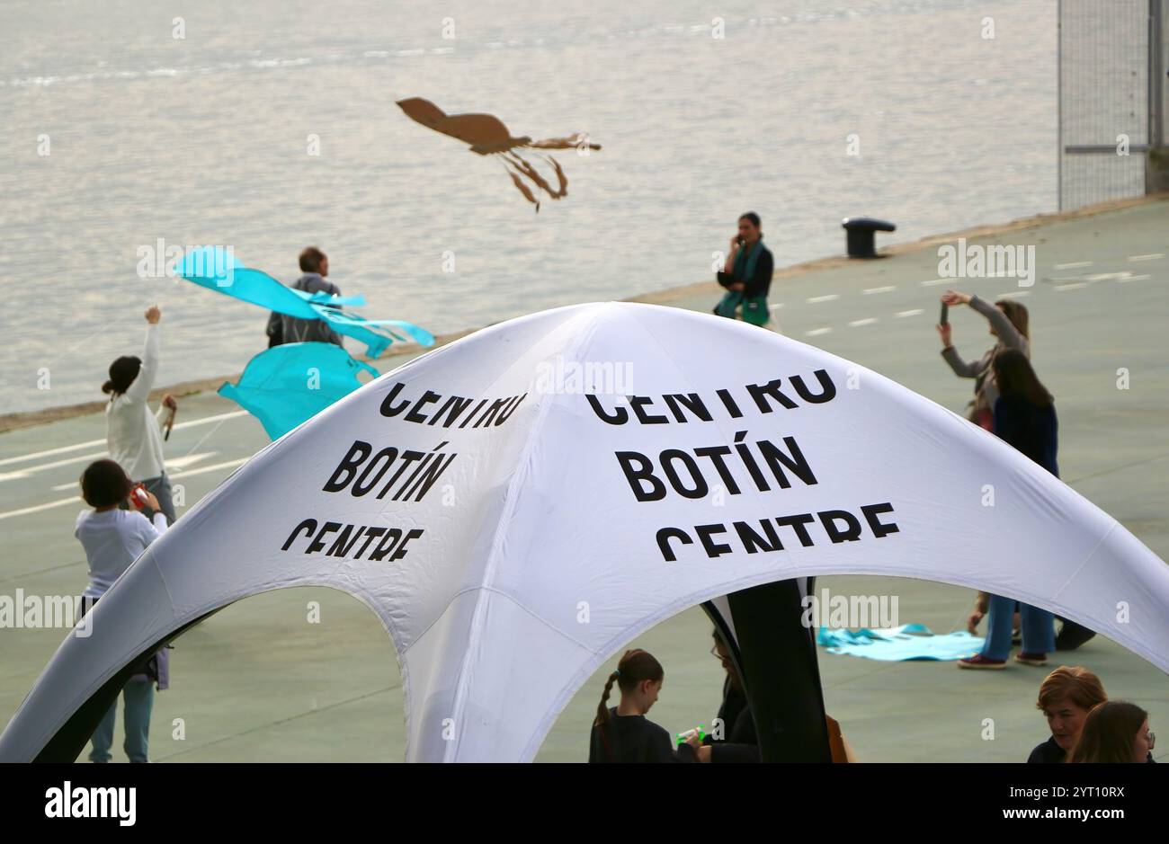 Local artist Marta Valledor with octopus themed kites Botin Centre part ...