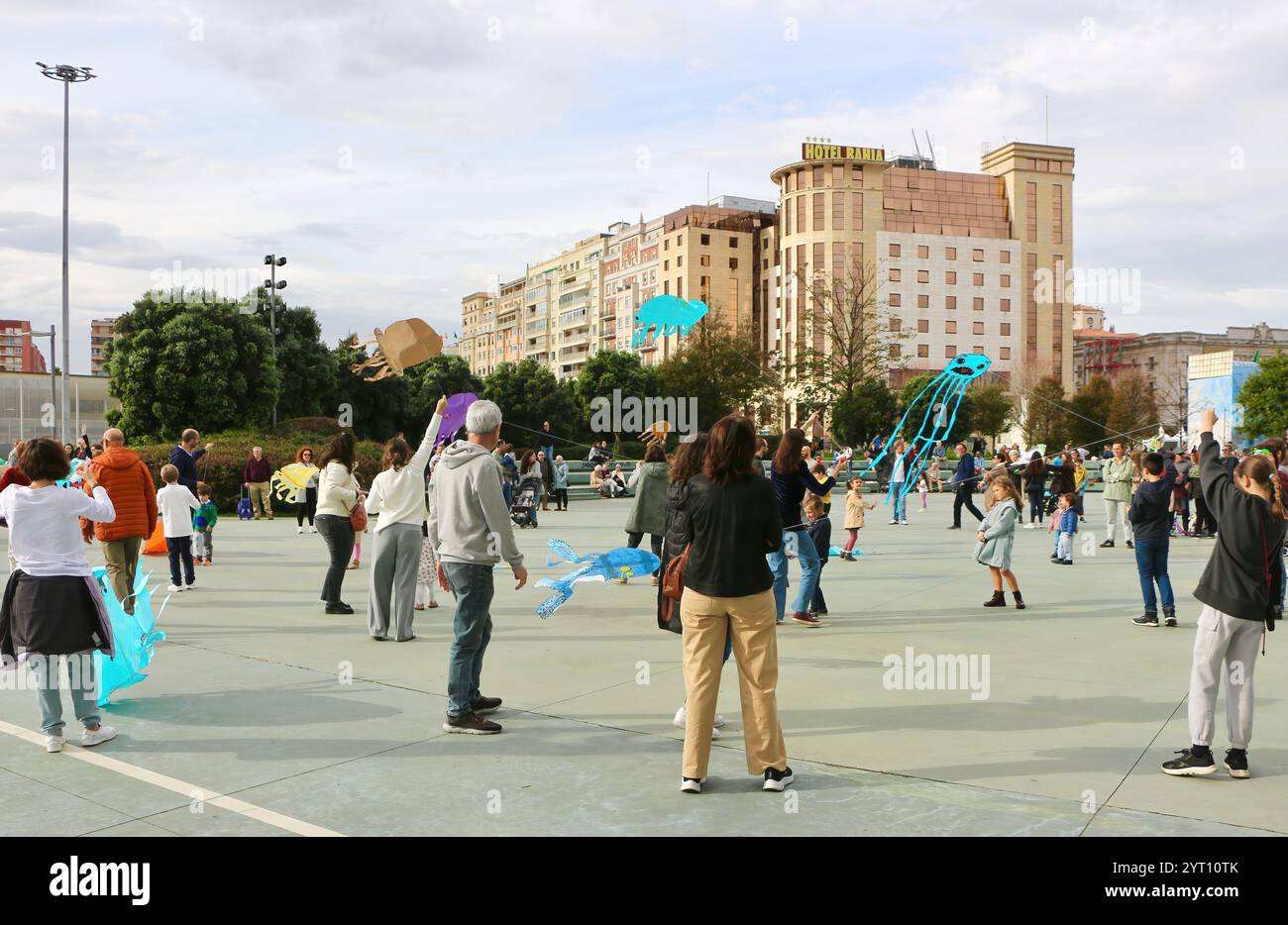 Local artist Marta Valledor with octopus themed kites Botin Centre part ...