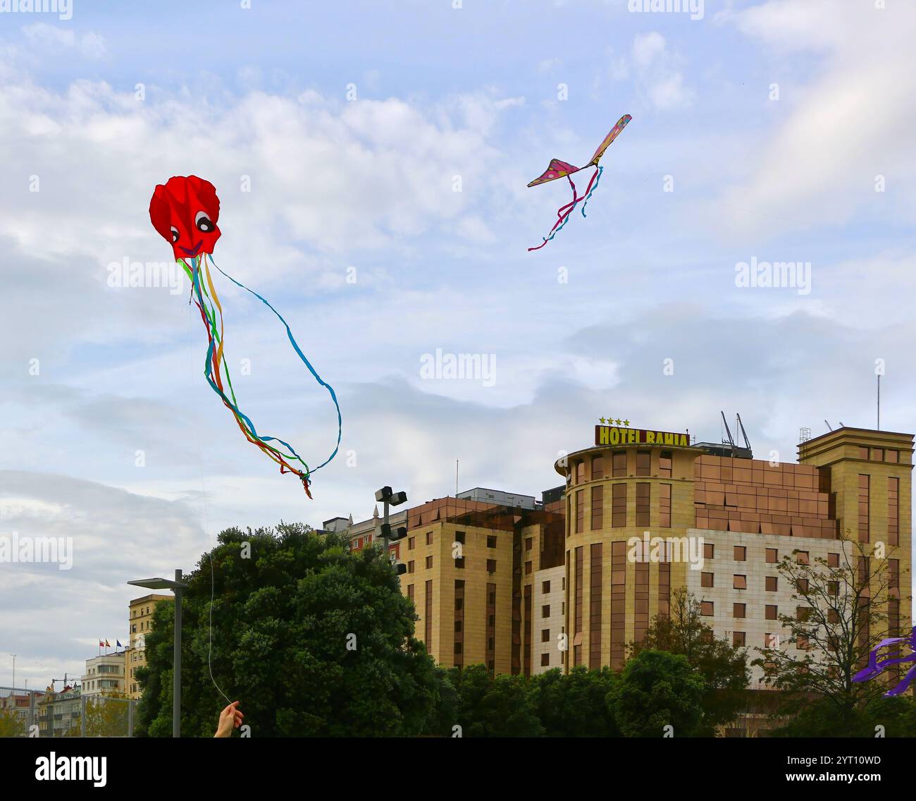 Local artist Marta Valledor with octopus themed kites Botin Centre part ...