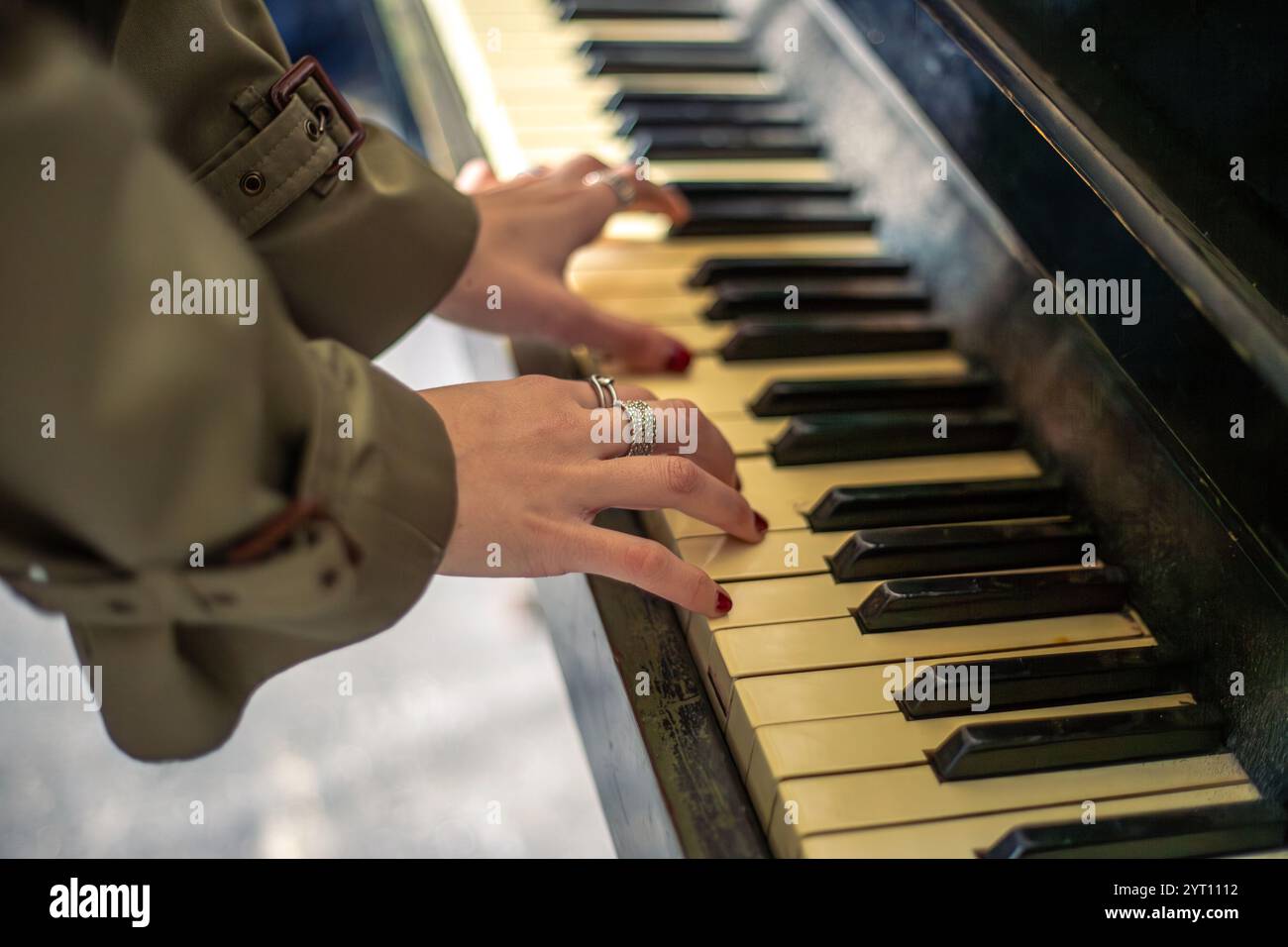 Female hands on piano close-up. Female hands playing the piano Stock ...