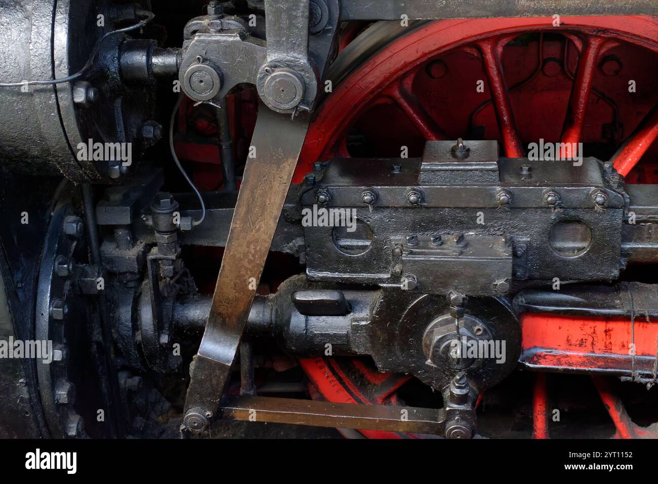 Detailed look at the technology of a historic steam locomotive, drive ...