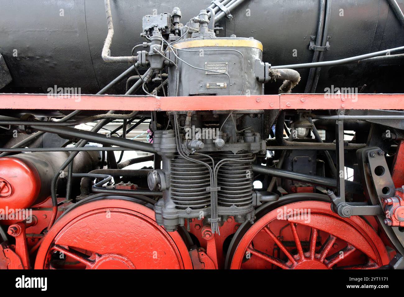 Detailed look at the technology of a historic steam locomotive, drive ...