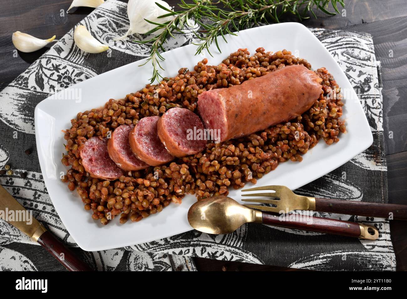 Cotechino lentils served on plate hi-res stock photography and images ...