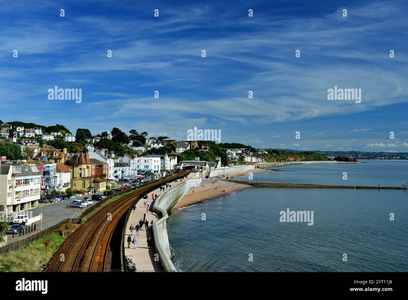 Dawlish seafront and new seawall constructed in 2020-2022 to protect ...