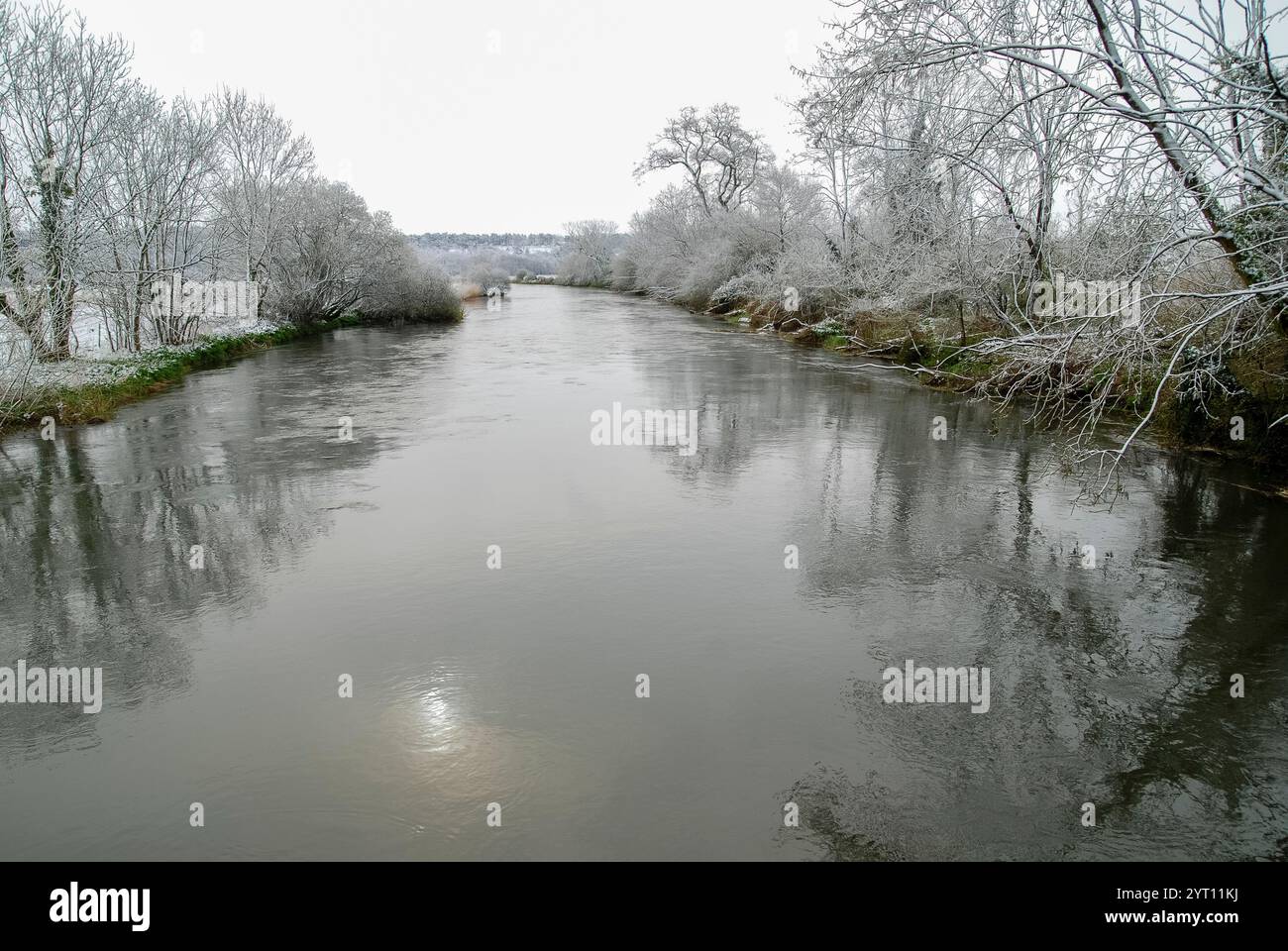 River with snow on trees Stock Photo - Alamy