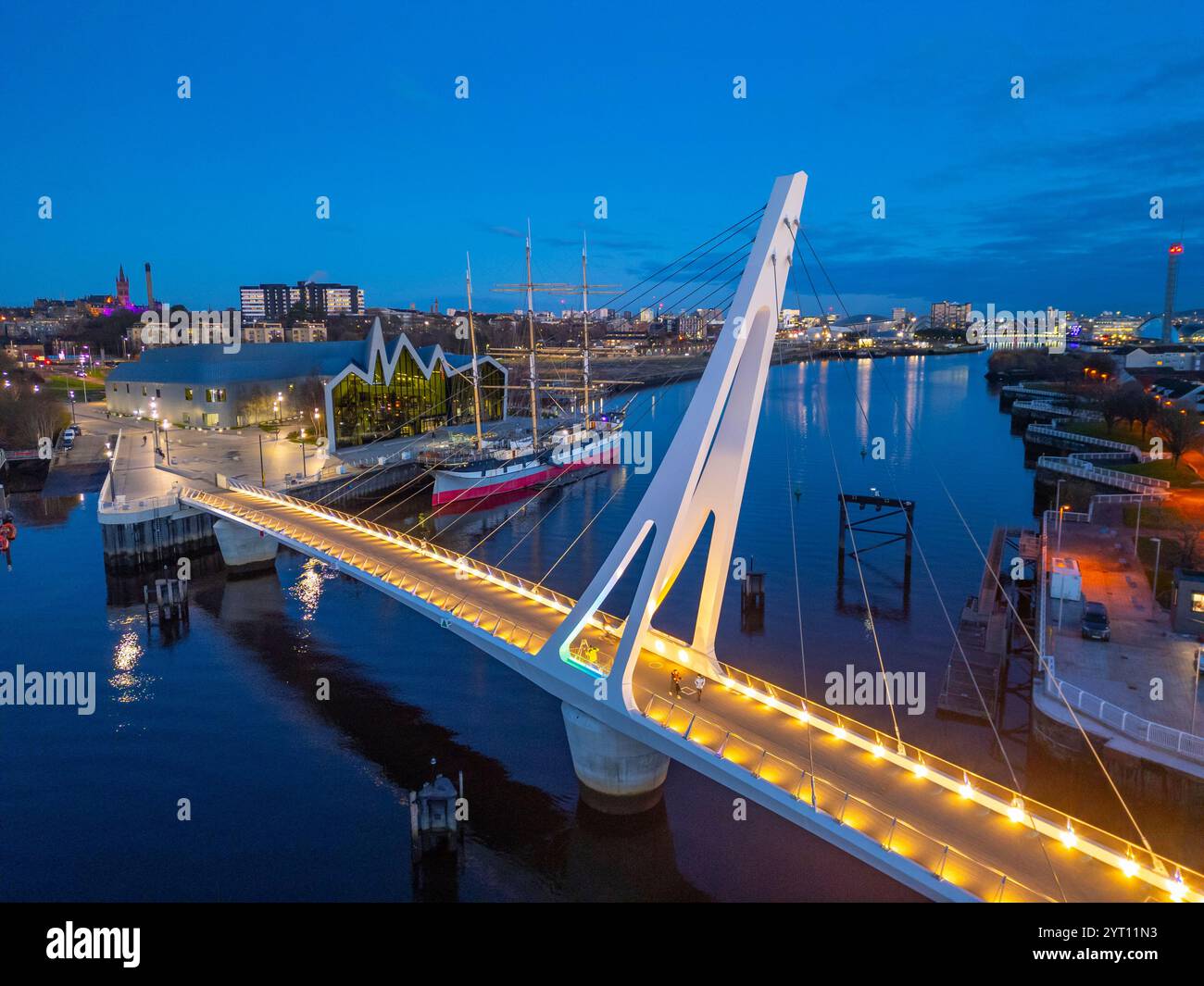 Aerial view of the new Govan - Partick Bridge crossing the River Clyde ...