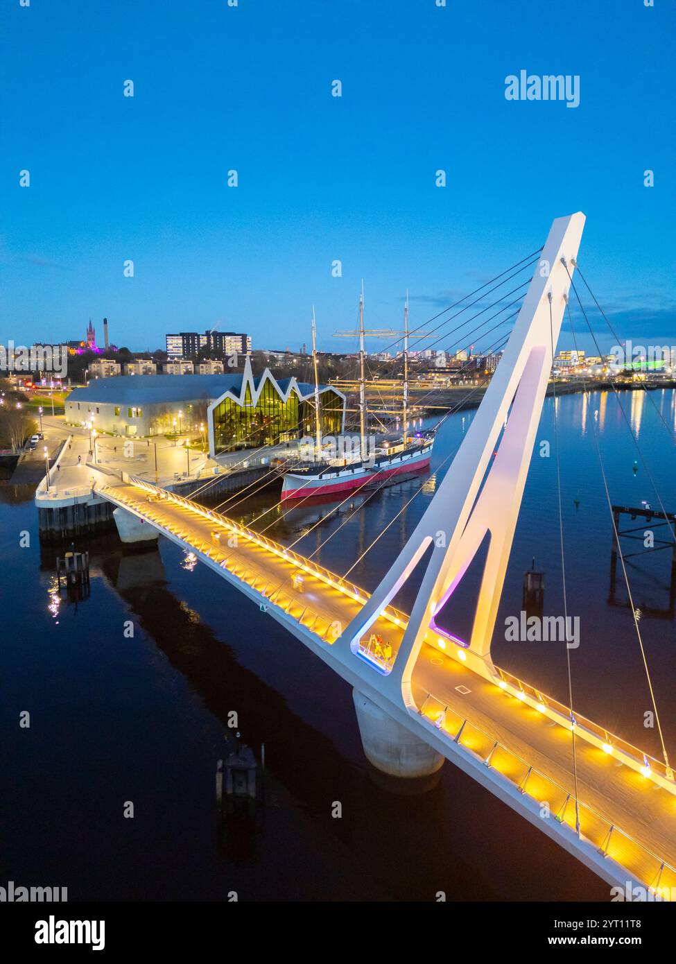 Aerial view of the new Govan - Partick Bridge crossing the River Clyde ...