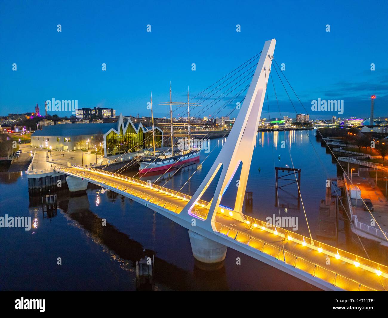Aerial view of the new Govan - Partick Bridge crossing the River Clyde ...